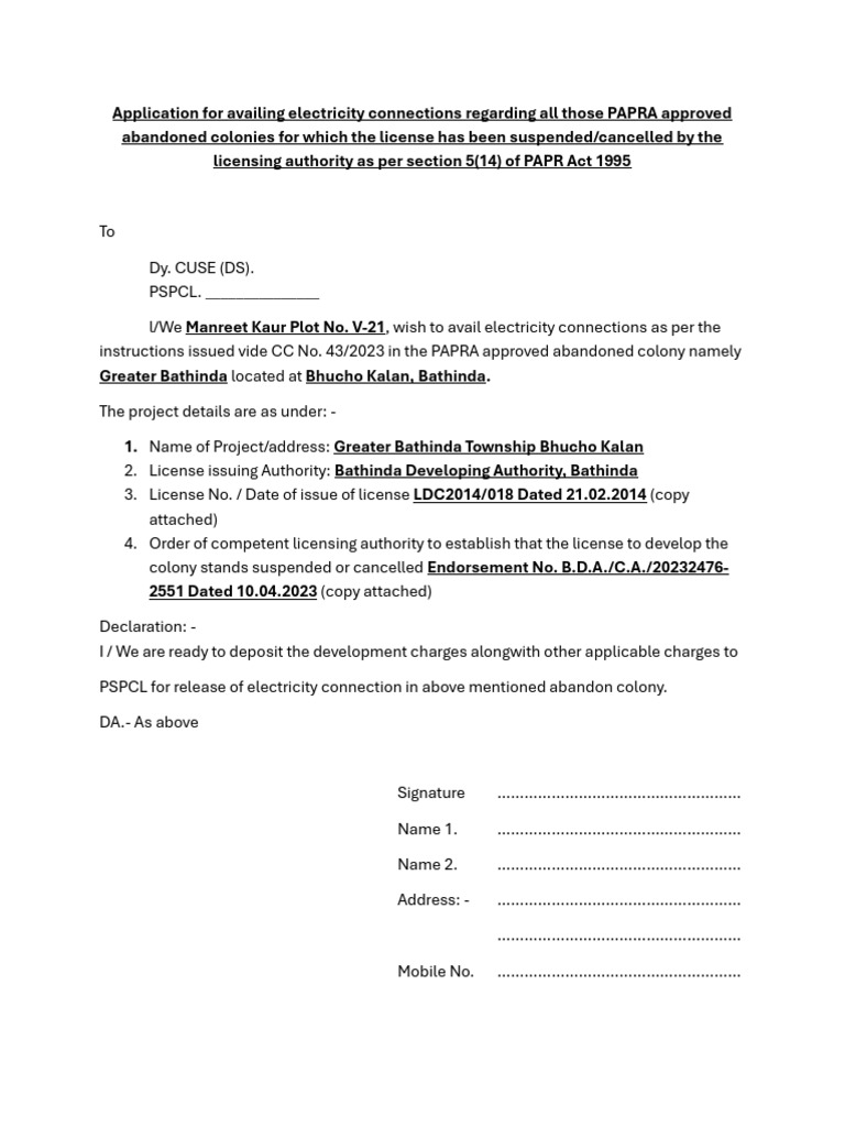Application For Electricity Connection-Blank | PDF | Computers ...