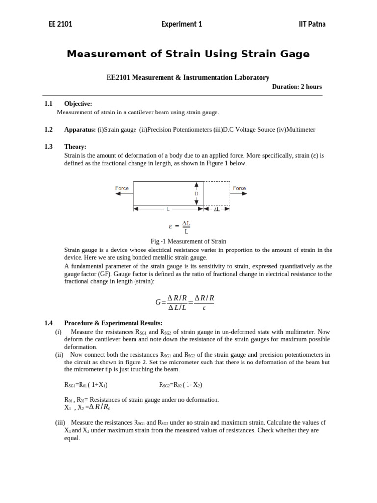 Experiment 1 Strain Gauge | PDF | Electrical Resistance And Conductance ...