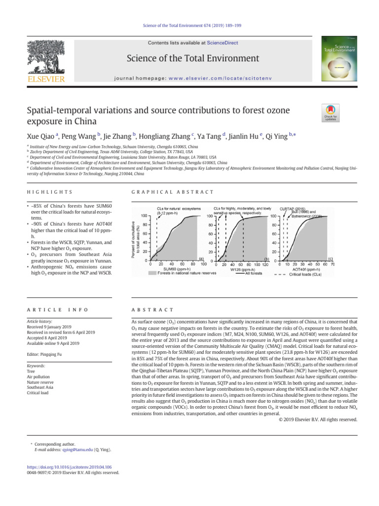 Spatial Temporal Variations And Source Contributions To Forest Ozone