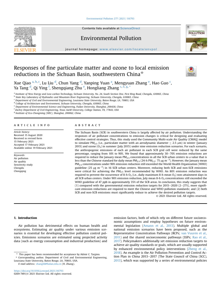 Responses of Fine Particulate Matter and Ozone To Local Emissions ...