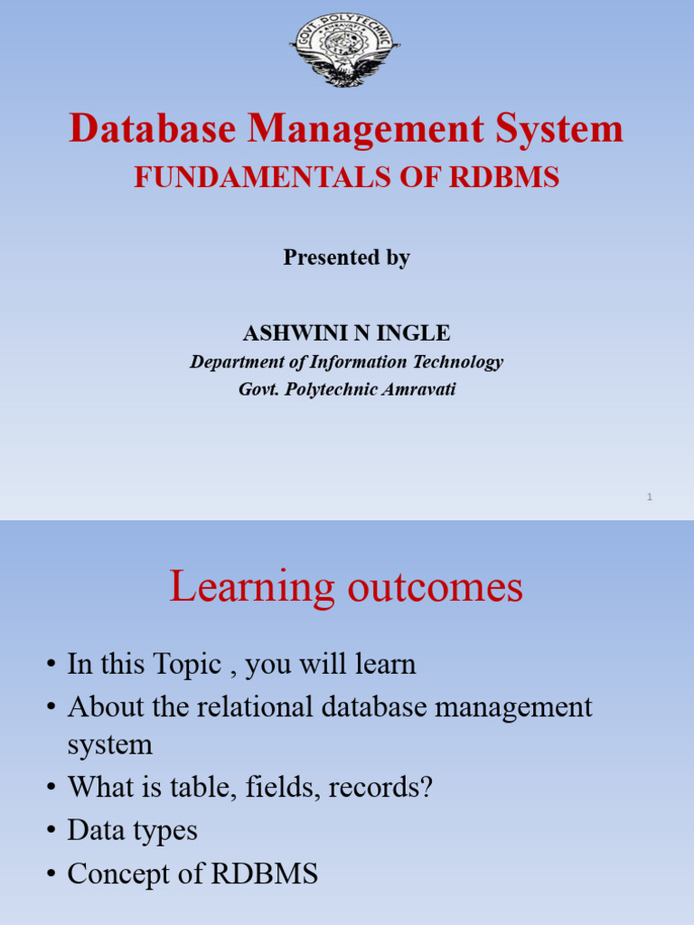 2.1 Fundamentals of RDBMS | PDF | Relational Database | Databases