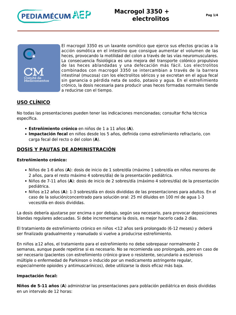 Macrogol 3350 + Electrolitos | PDF | Heces | Gastroenterología