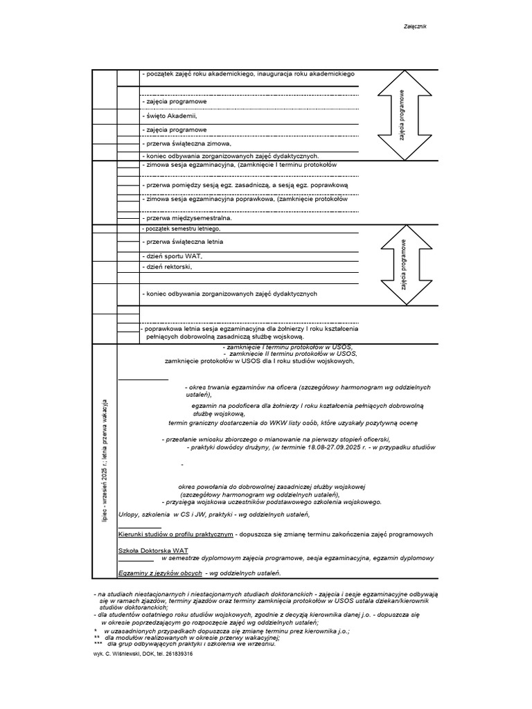 Harmonogram 2024 - 2025 Wat | PDF