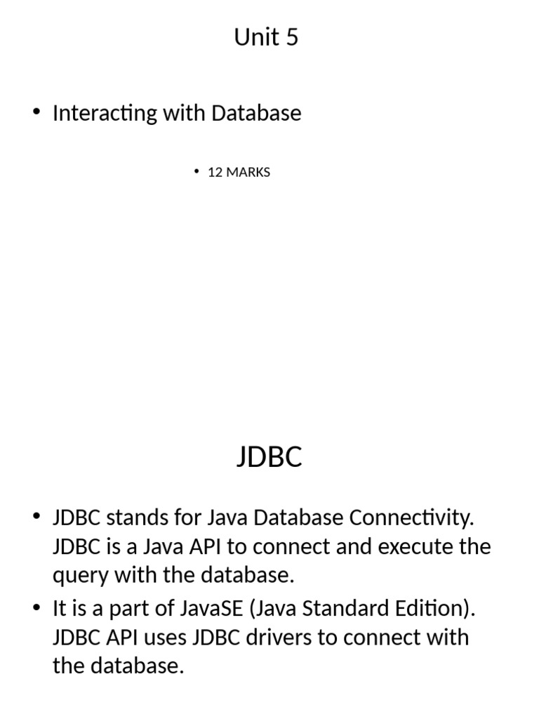 Unit 5 Database Connectivity Pdf Computing Computer Programming 1874