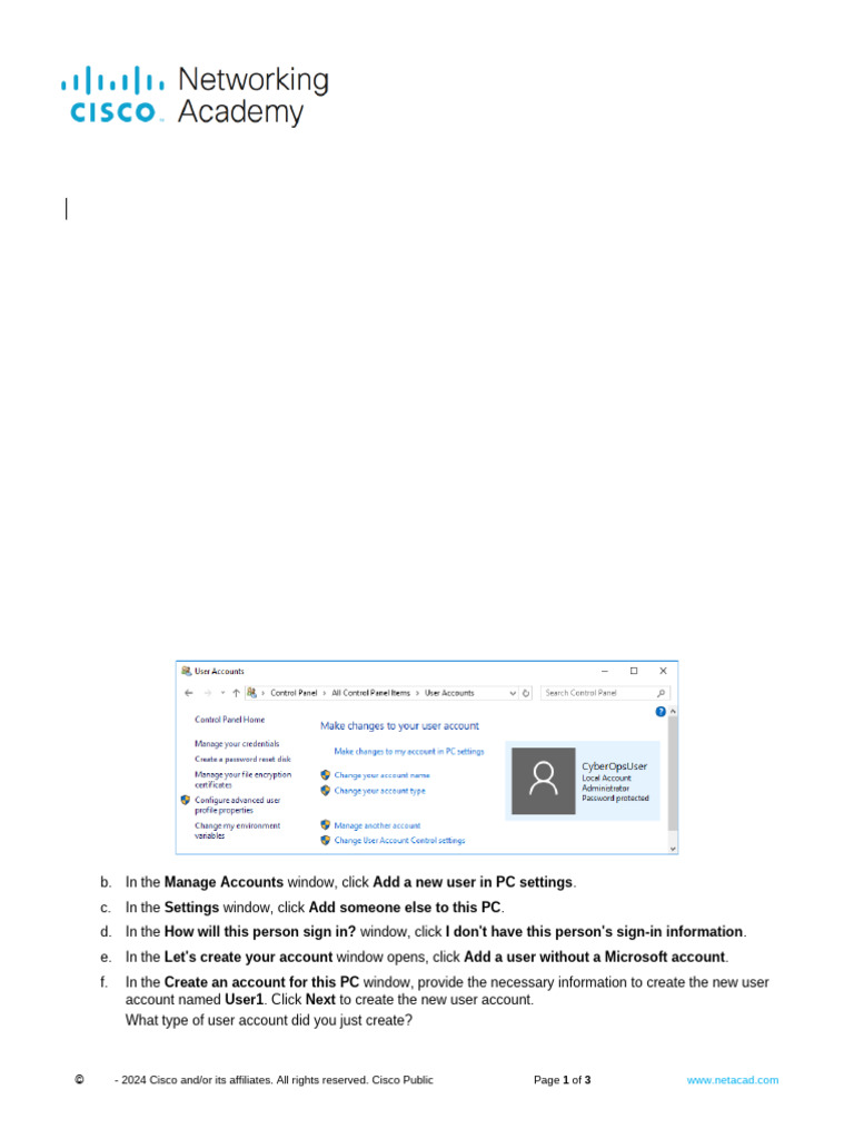 3.3.10 Lab - Create User Accounts | PDF | Microsoft Windows | System Software