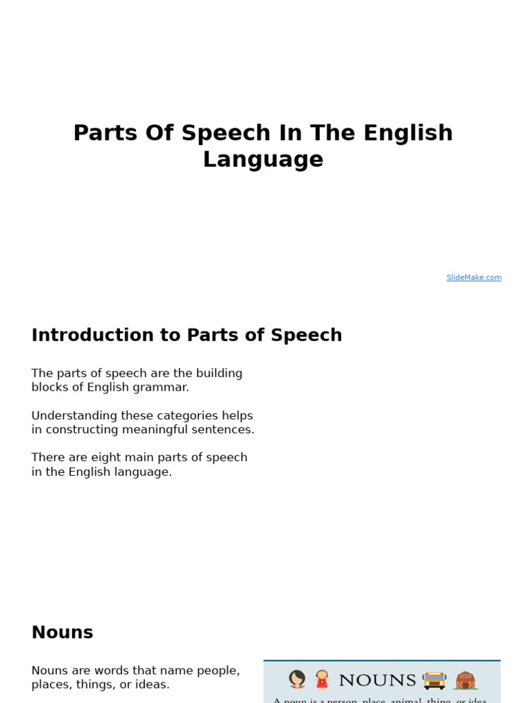 Parts of Speech in The English Language | PDF