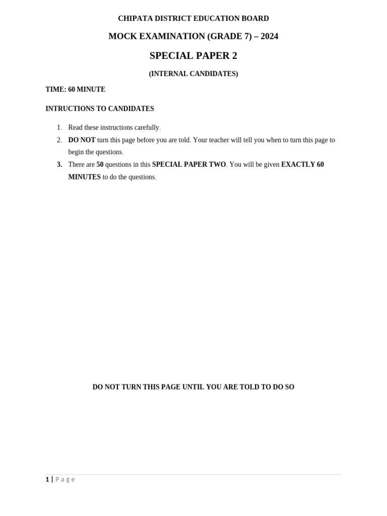 Special Paper 2 Mock Exams 2024 | PDF | Career & Growth | Home & Garden