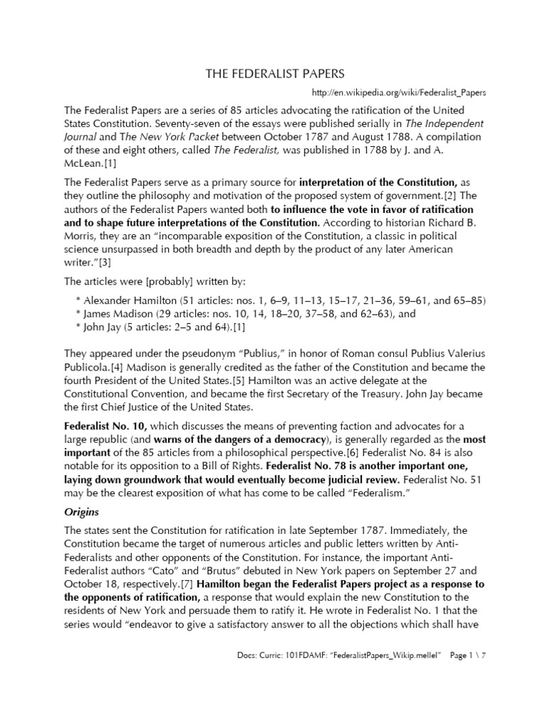 Federalist Papers THE FEDERALIST PAPERS | PDF | The Federalist Papers | American Political ...