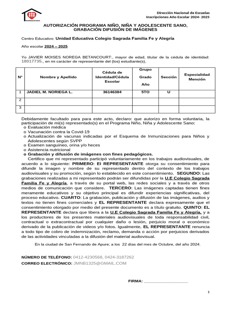 Autorización Indiv PNNAS 2025 | PDF