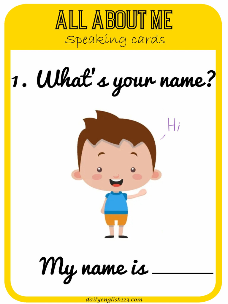 All About Me Speaking Card - 001 | PDF