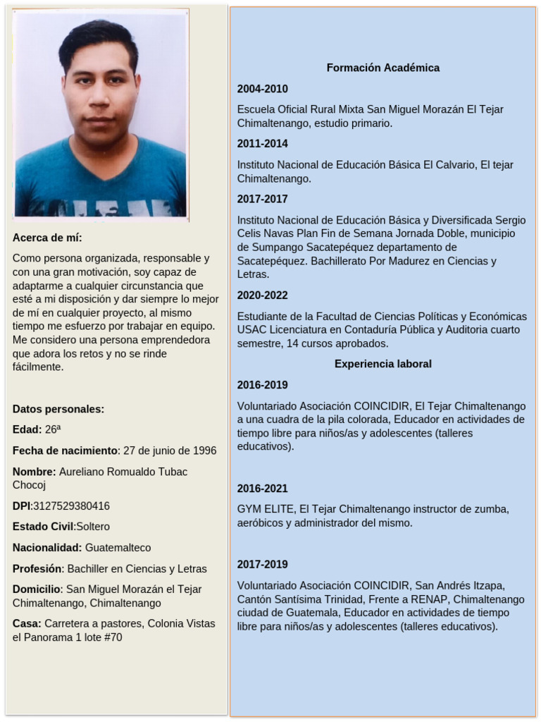 Perfil Profesional de Aureliano Tubac | PDF | Guatemala