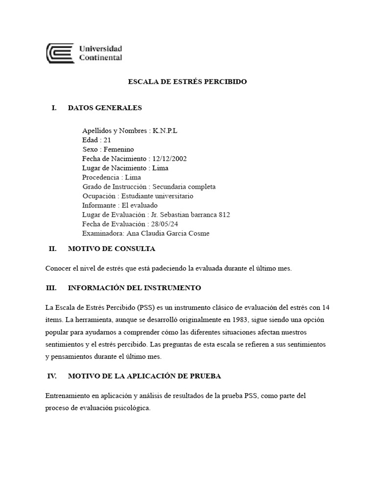 Escala de Estrés Percibido | PDF | Estrés (biología) | Sicología