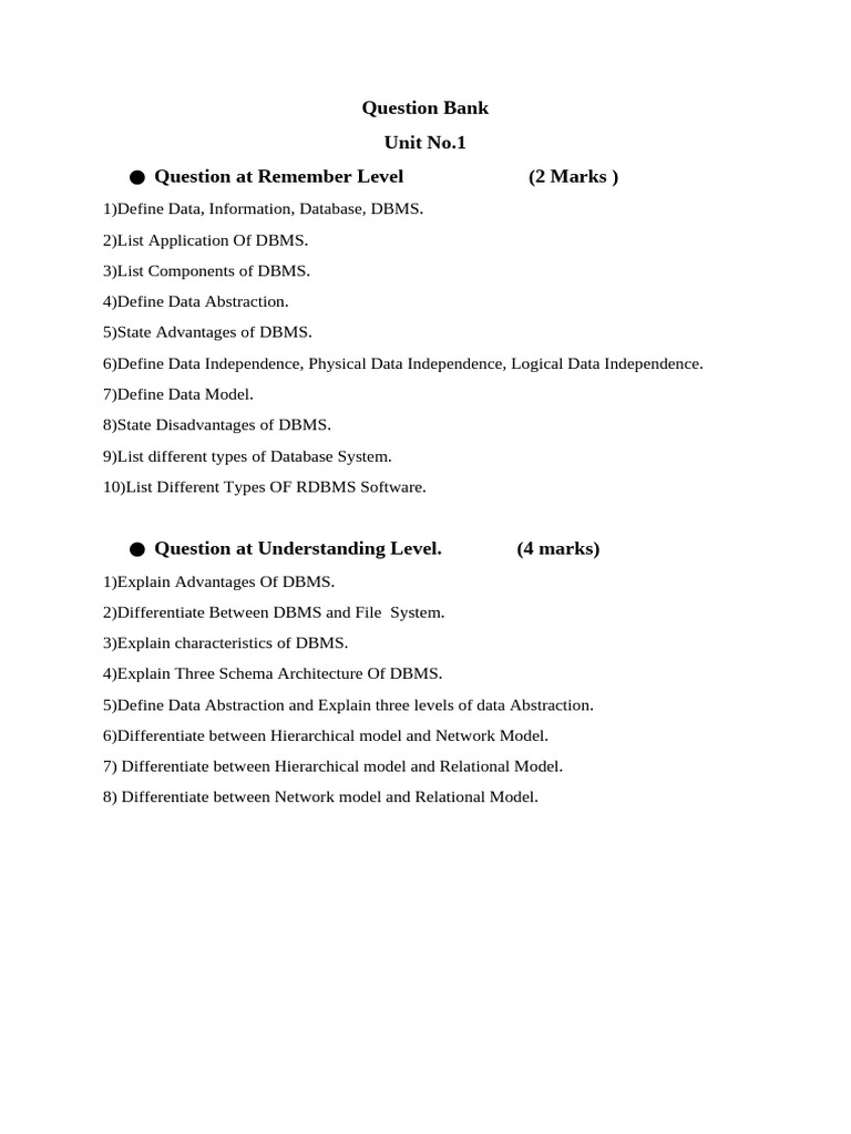 Qusetion Bank DBMS 1,2,3 | PDF | Databases | Relational Model