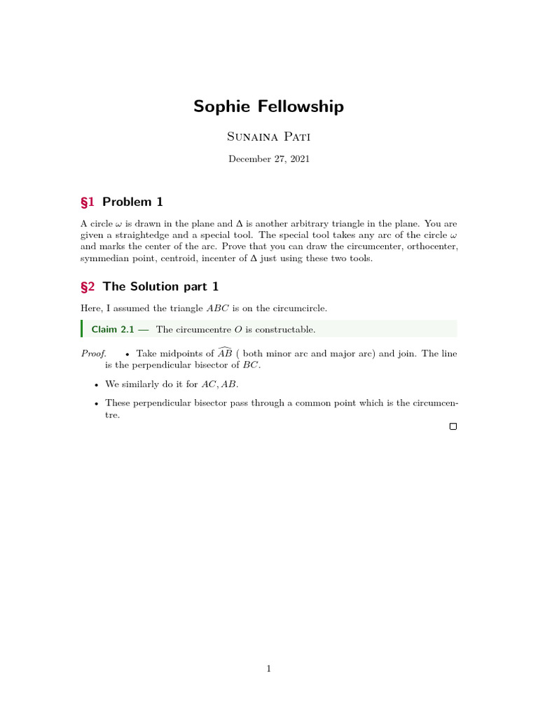 Sophie Fellowship | PDF | Perpendicular | Circle