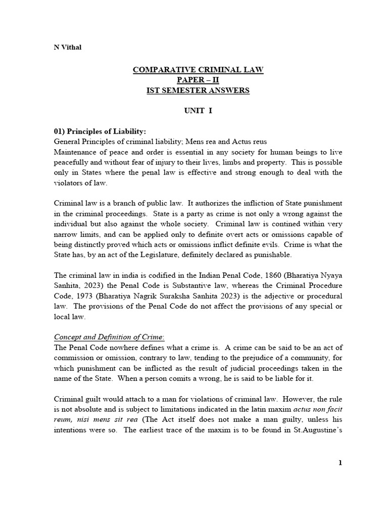 Comparative Criminal Law I Sem | PDF | Mens Rea | Aiding And Abetting