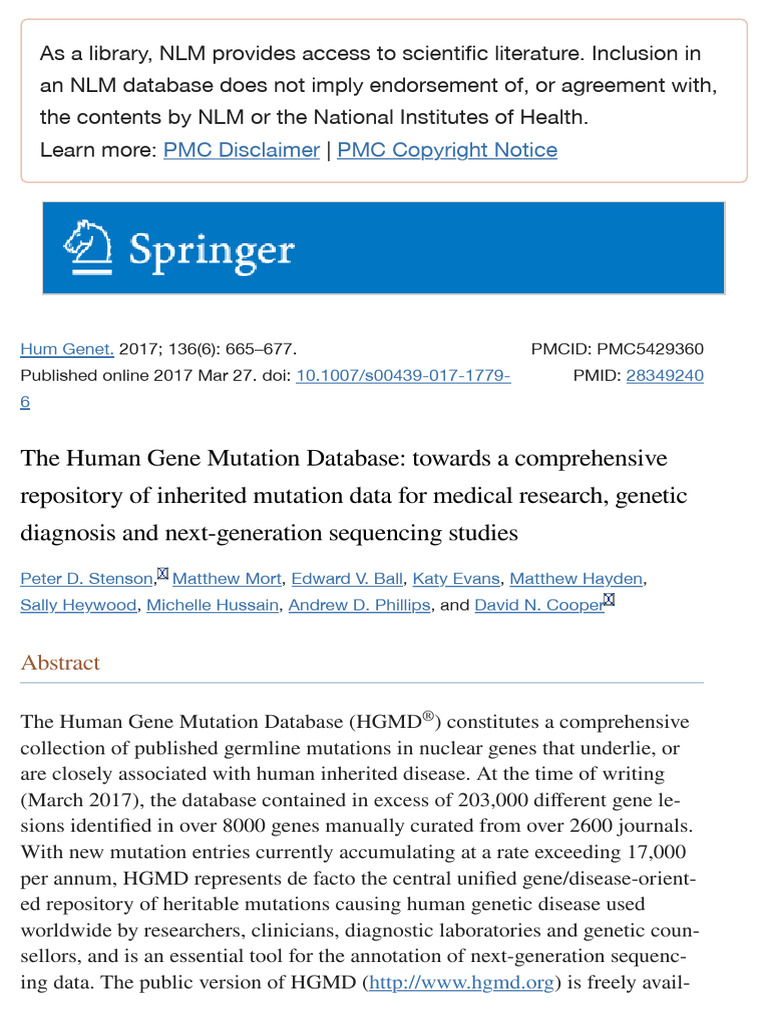 The Human Gene Mutation Database: Towards A Comprehensive Repository of ...