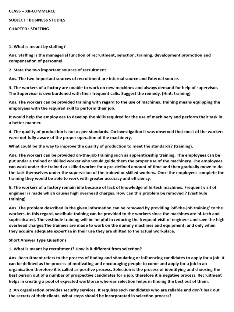 Worksheet Xii Staffing | PDF | Human Resources | Employment