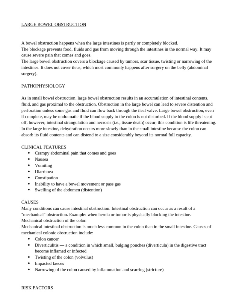 Large Bowel Obstruction | PDF | Medicine | Digestive Diseases