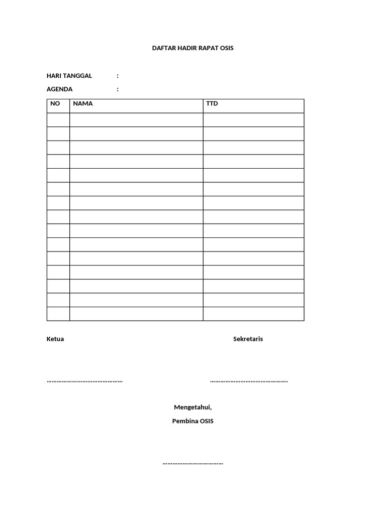 Daftar Hadir Rapat OSIS | PDF