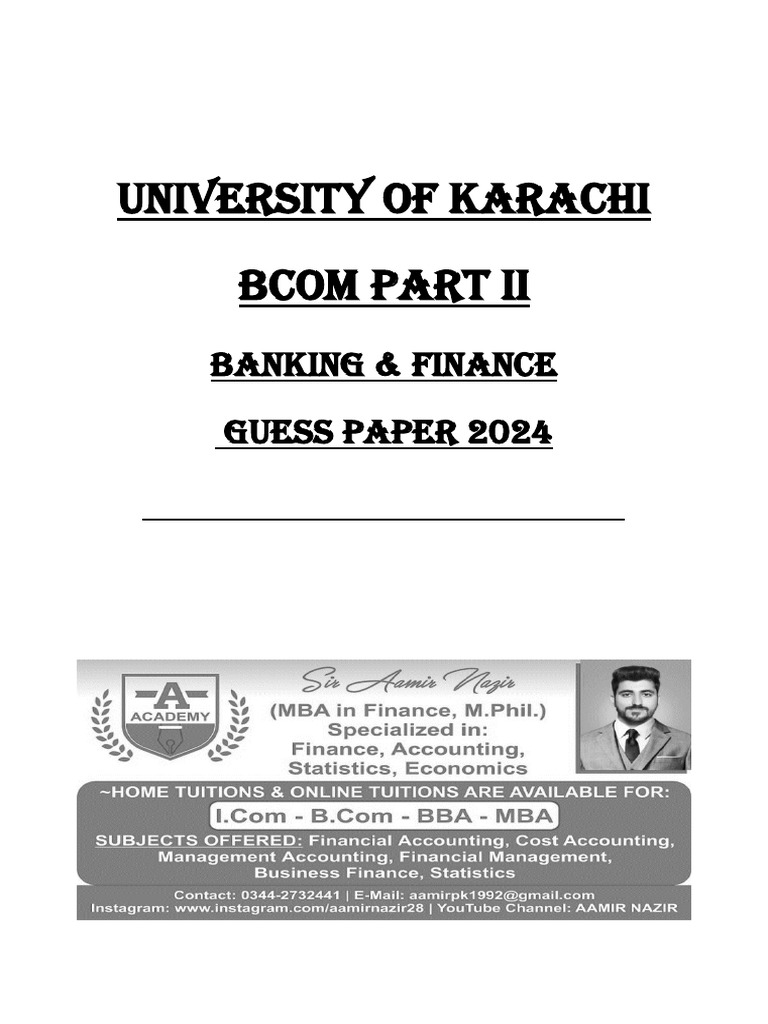 BCOM Part II Banking & Finance Guess Paper 2024 | PDF | Business | Law