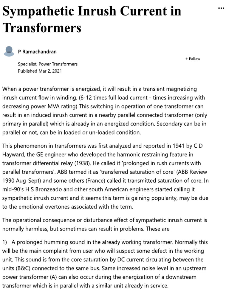 Sympathetic Inrush in Transformers-Sh.P Ramachandran | PDF