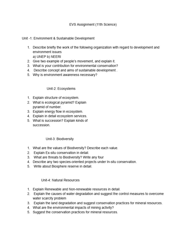 EVS Assignment (11th Science | PDF | Travel