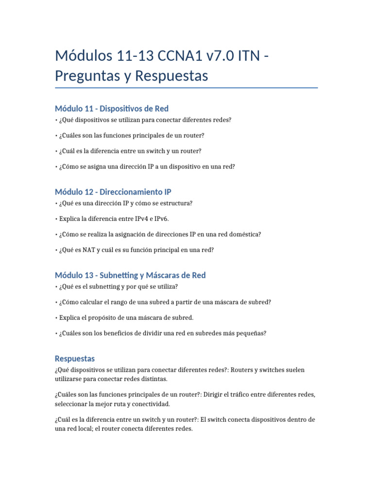 Modulo 11 13 Preguntas Respuestas CCNA1 | PDF | Informática