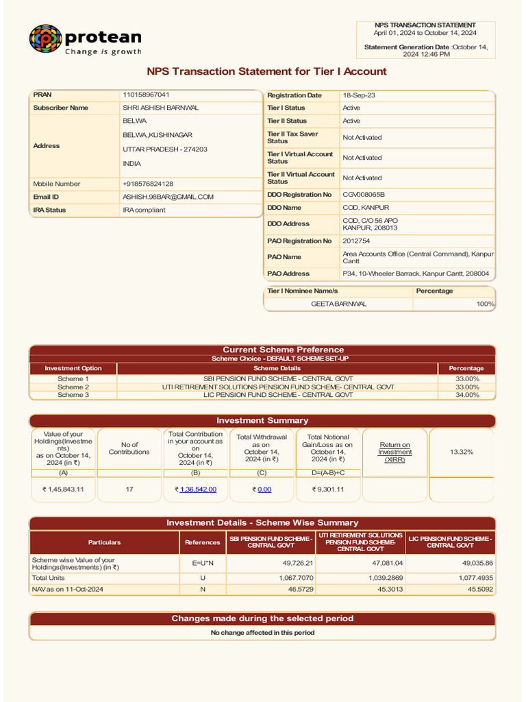 NPS Transaction Statement Summary | PDF | Taxes | Investing