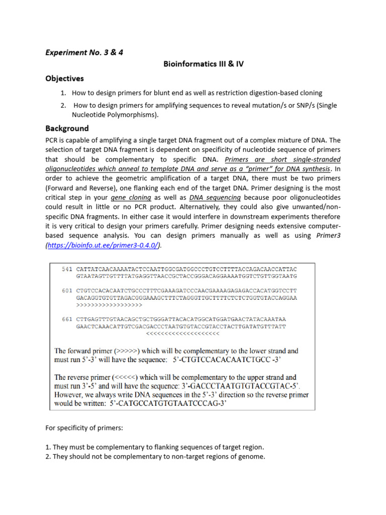 BME243-Cell and Molecular Biology Lab-Bioinformatics-IIIIV Spring 2023 | PDF | Primer (Molecular ...