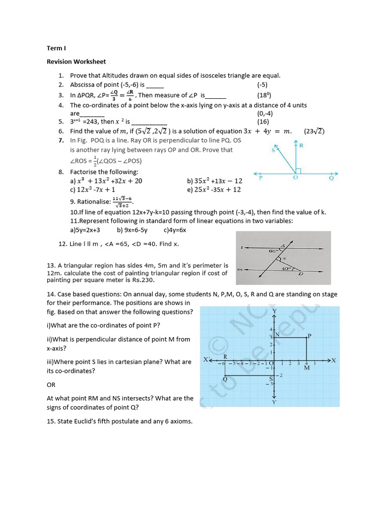 gr9 Term I Overall Revision Worksheet 2425 | PDF | Teaching Methods & Materials