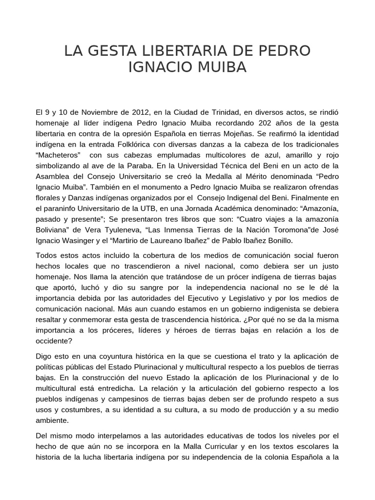 Homenaje a Pedro Ignacio Muiba | PDF