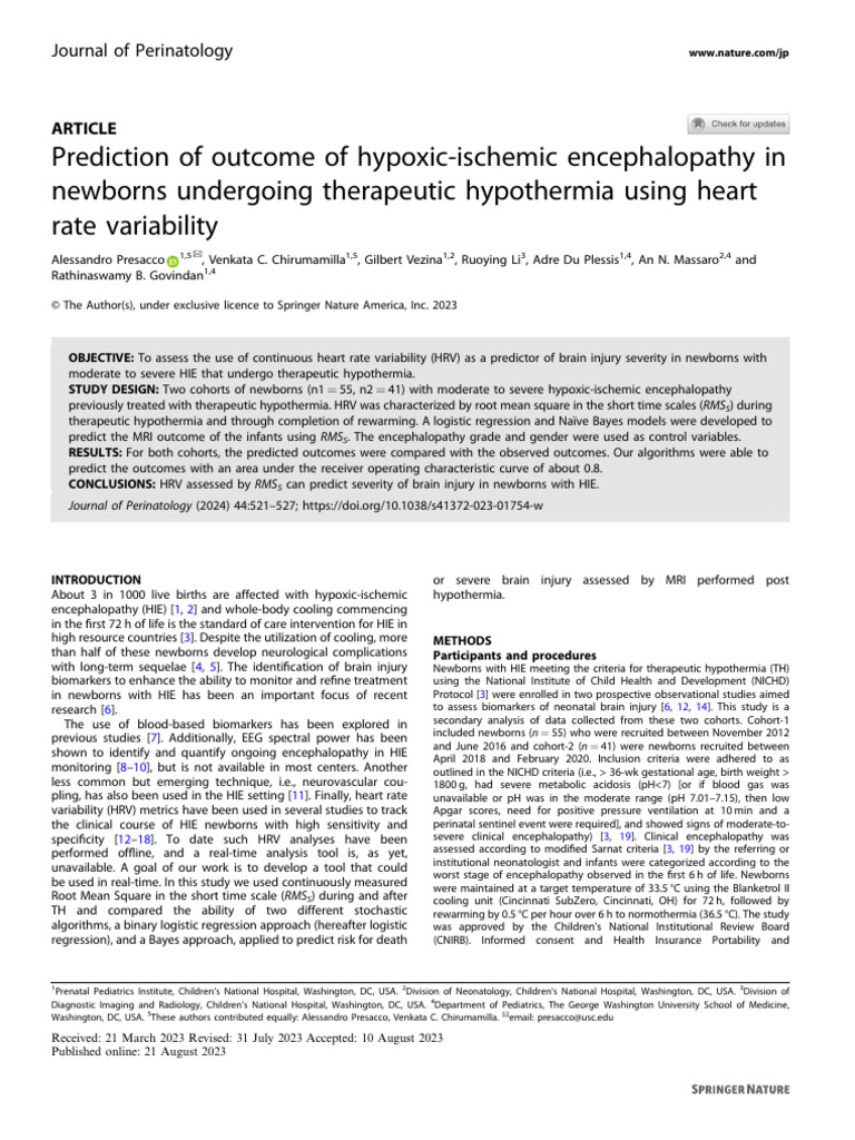 Predicting HIE Outcomes via Heart Rate Variability | PDF | Receiver ...