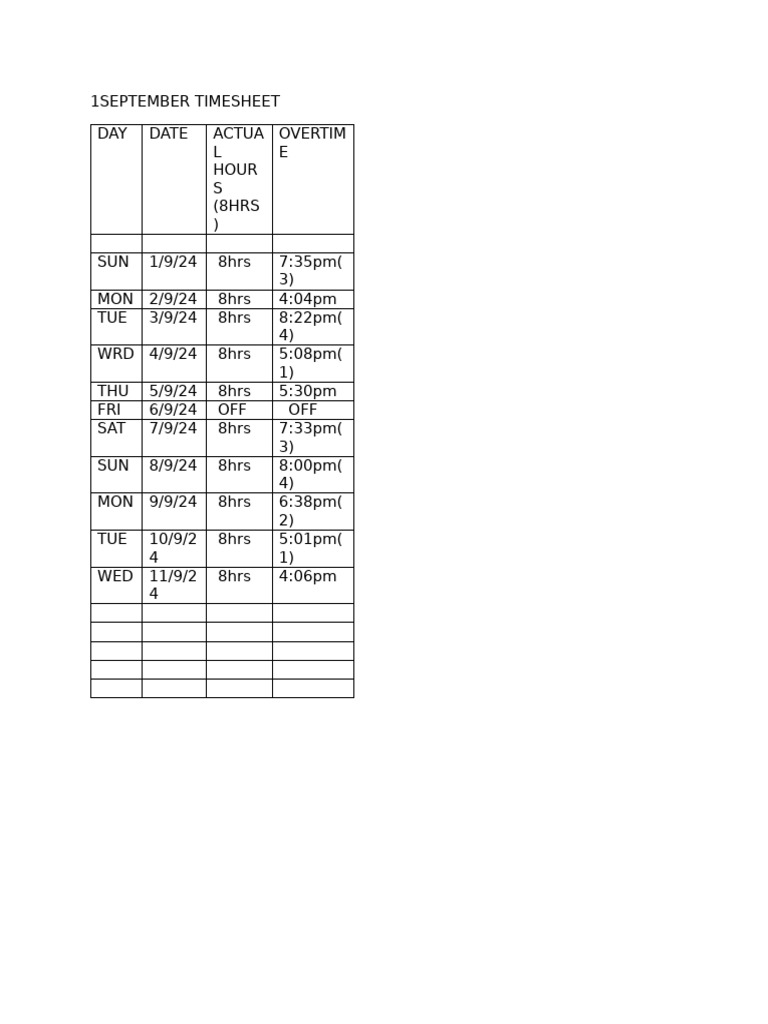 September Timesheet | PDF | Science & Mathematics