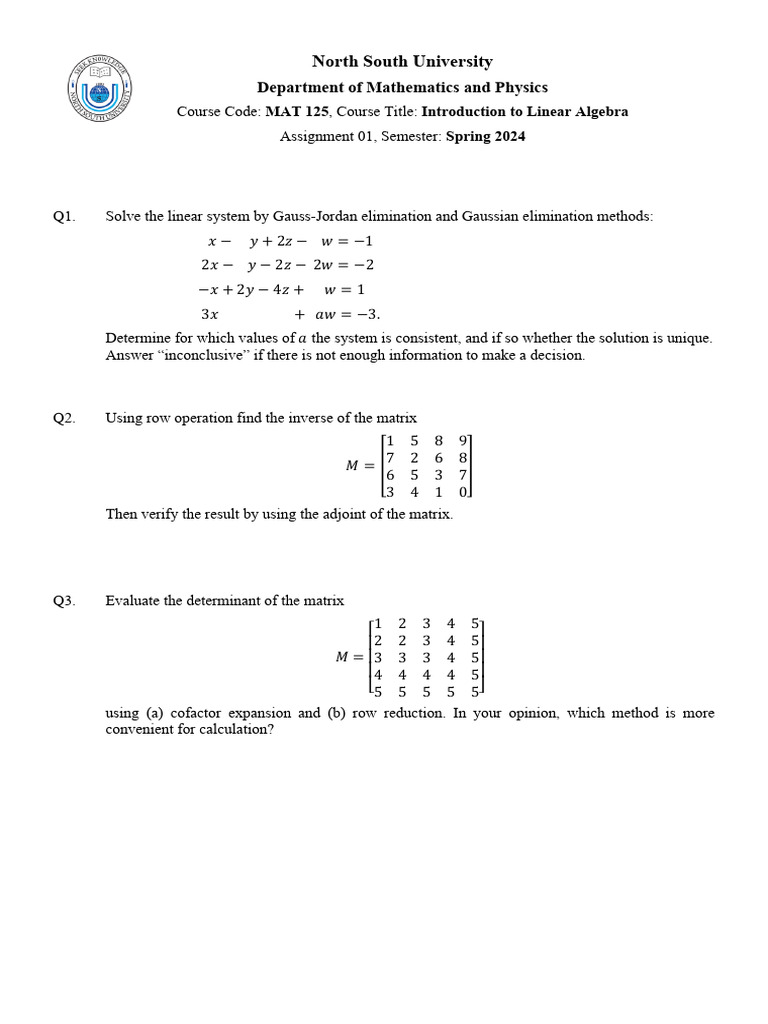 MAT125 - Assignment01 Spring2024 | PDF