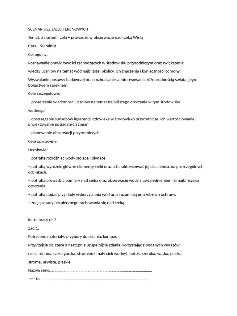Scenariusz Zajęć Terenowych | PDF