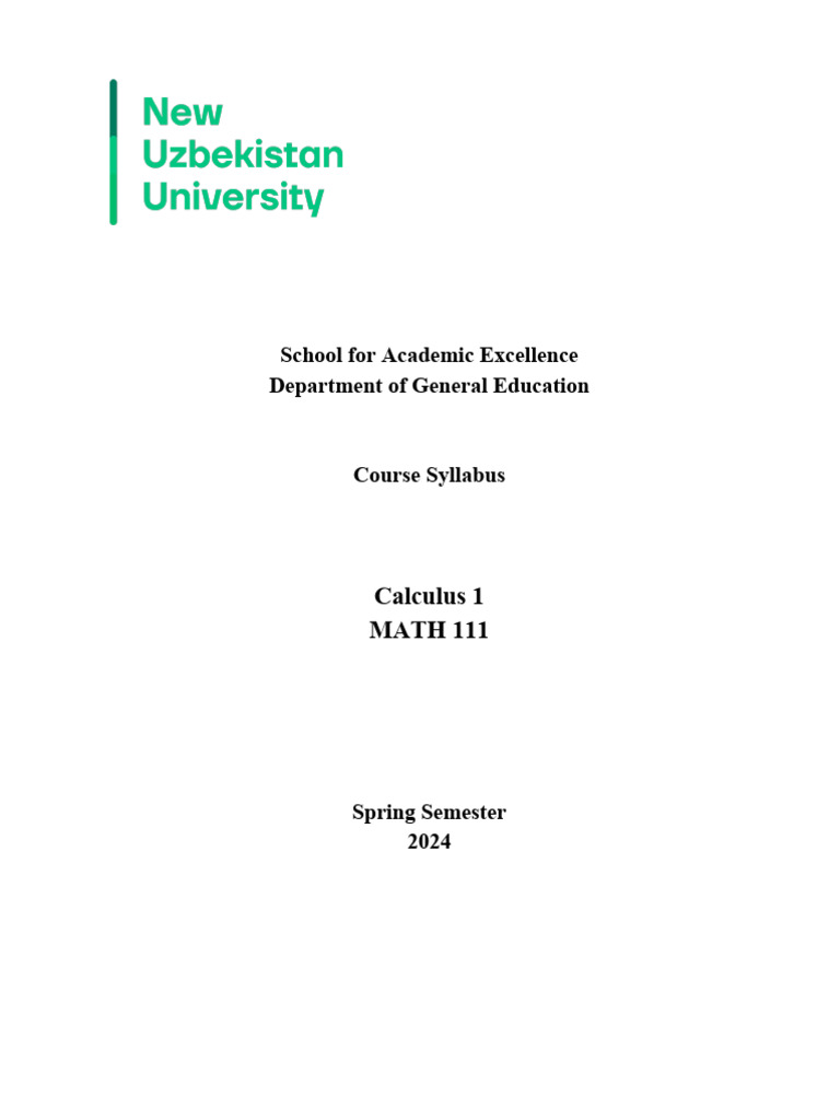 MATH111 Calculus 1 Syllabus | PDF | Function (Mathematics) | Integral