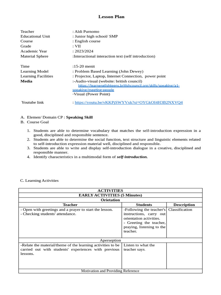 Lesson Plan Elt Media Design | PDF | Teachers | Learning