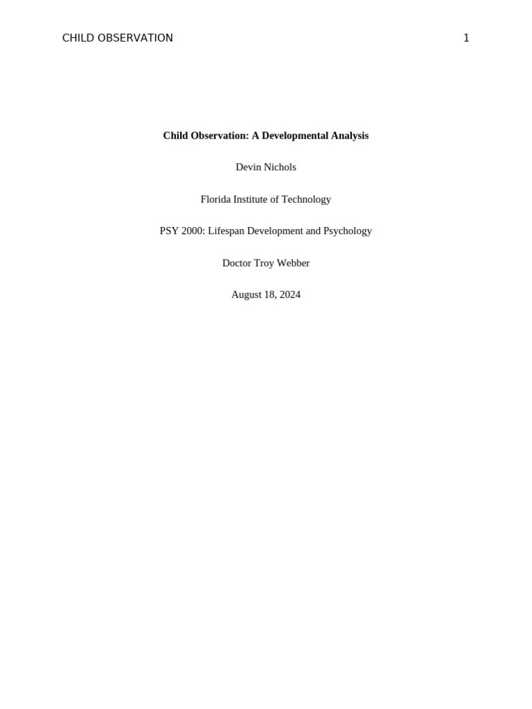 Child Development Observation Analysis | PDF | Child Development ...
