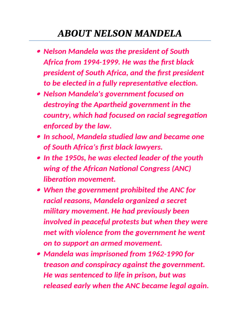 About Nelson Mandela | PDF | Politics | Social Science