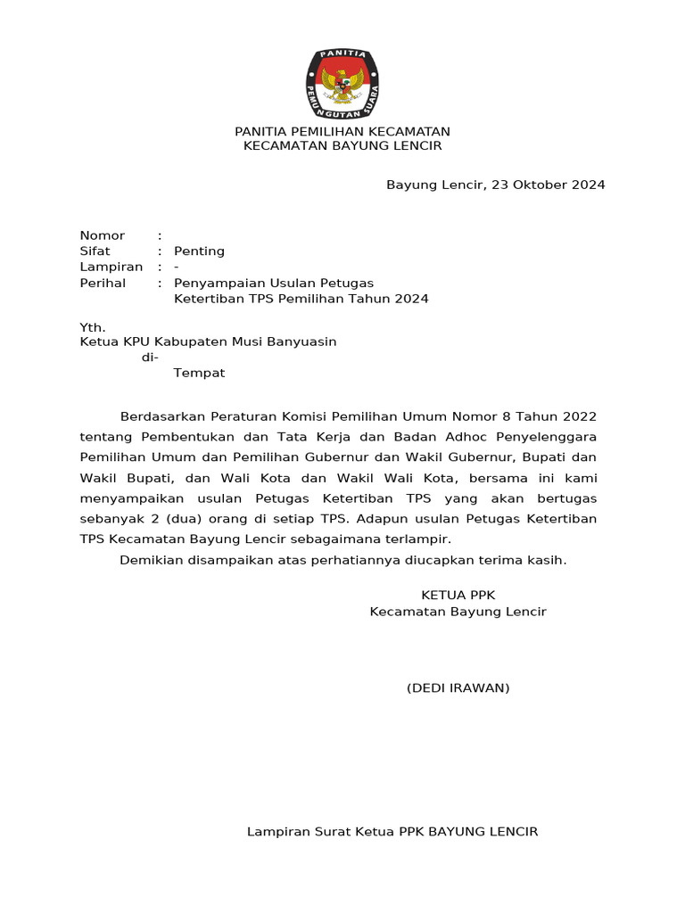 Lampiran Usulan Ketertiban TPS-1 | PDF