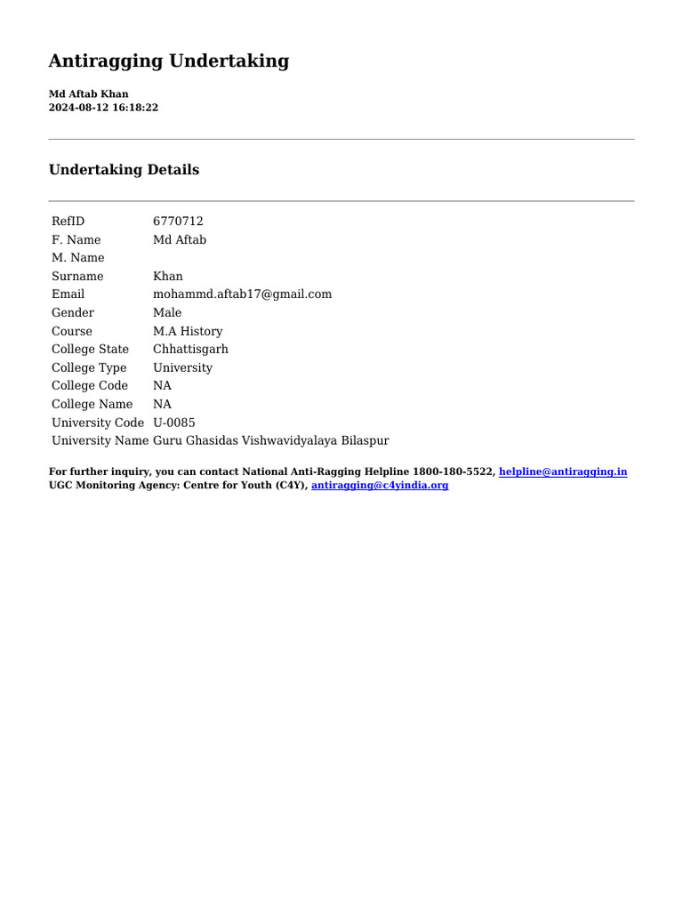 Anti Ragging Affidavit Form | PDF | Business