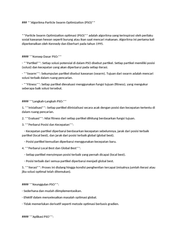 Algoritma Particle Swarm Optimization | PDF