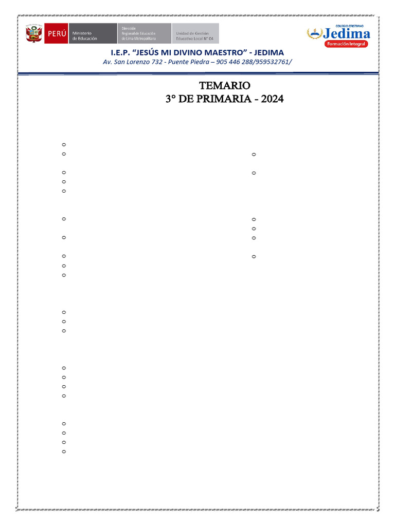Temario de Examenes 3er Grado | PDF