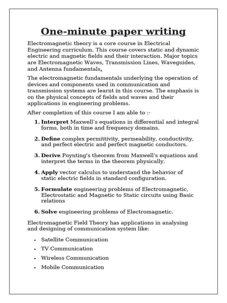 One-Minute Paper Writing Emft Riddhi | PDF