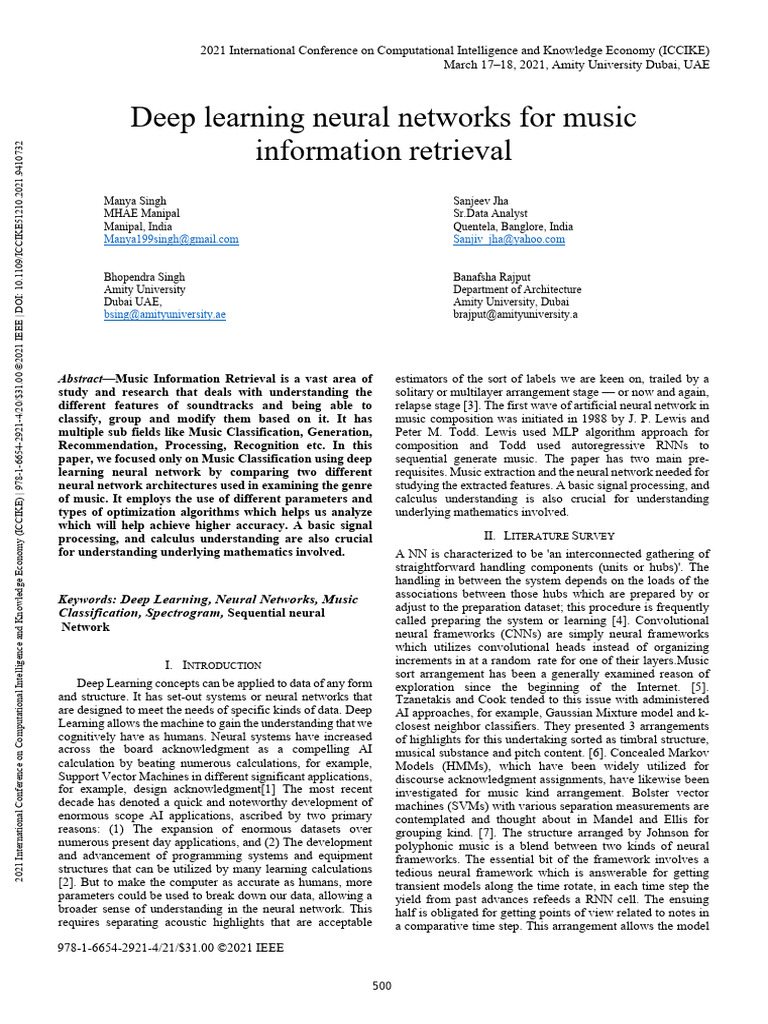 Deep Learning Neural Networks For Music Information Retrieval | PDF ...