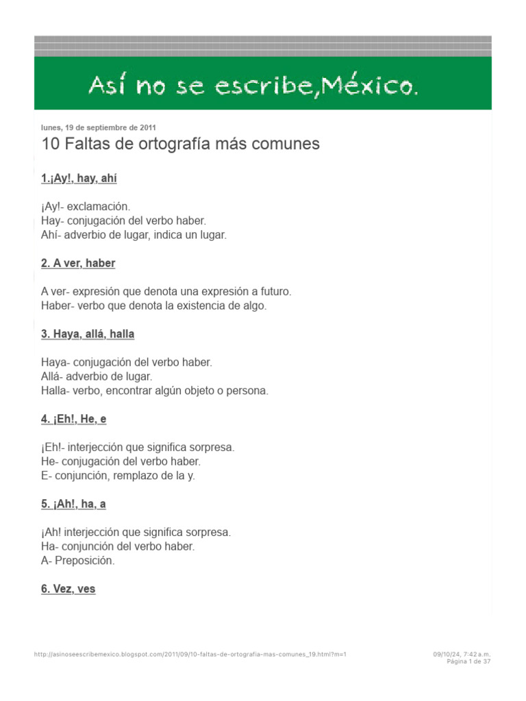 "Así No Se Escribe, México" - 10 Faltas de Ortografía Más Comunes | PDF