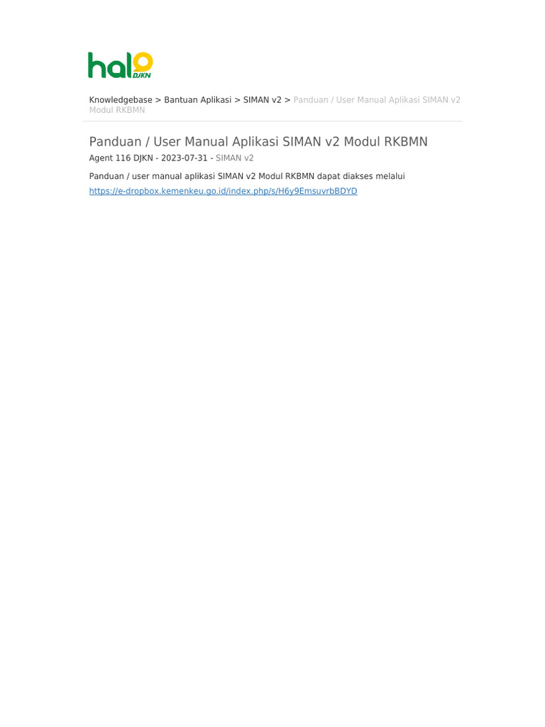 Panduan User Manual Aplikasi SIMAN v2 Modul RKBMN | PDF | Komputer