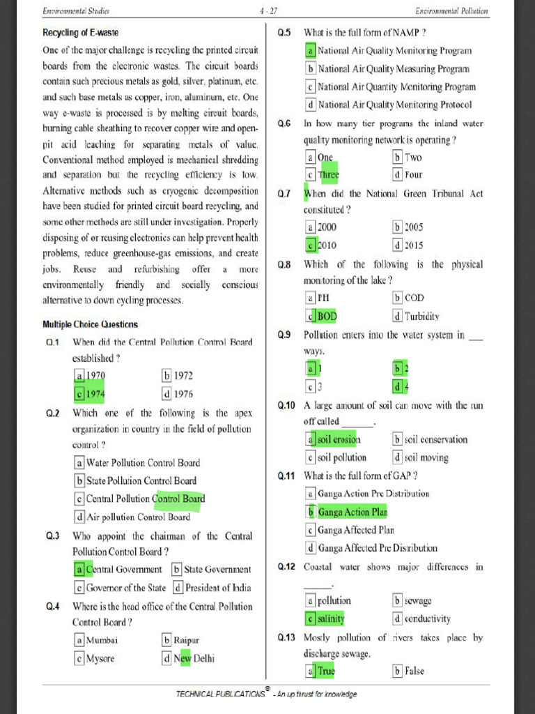 EST Chapter 4 Technical MCQs | PDF | Electronic Waste | Recycling