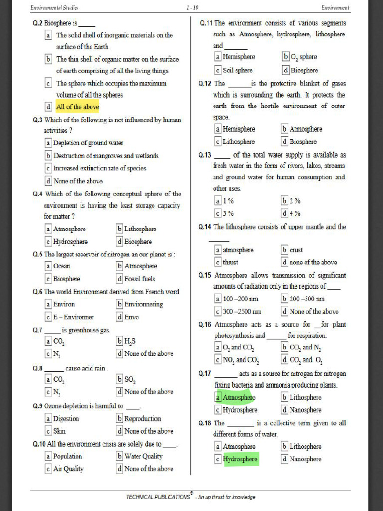 EST Chapter 1 Technical MCQs | PDF | Chlorofluorocarbon | Ozone Depletion