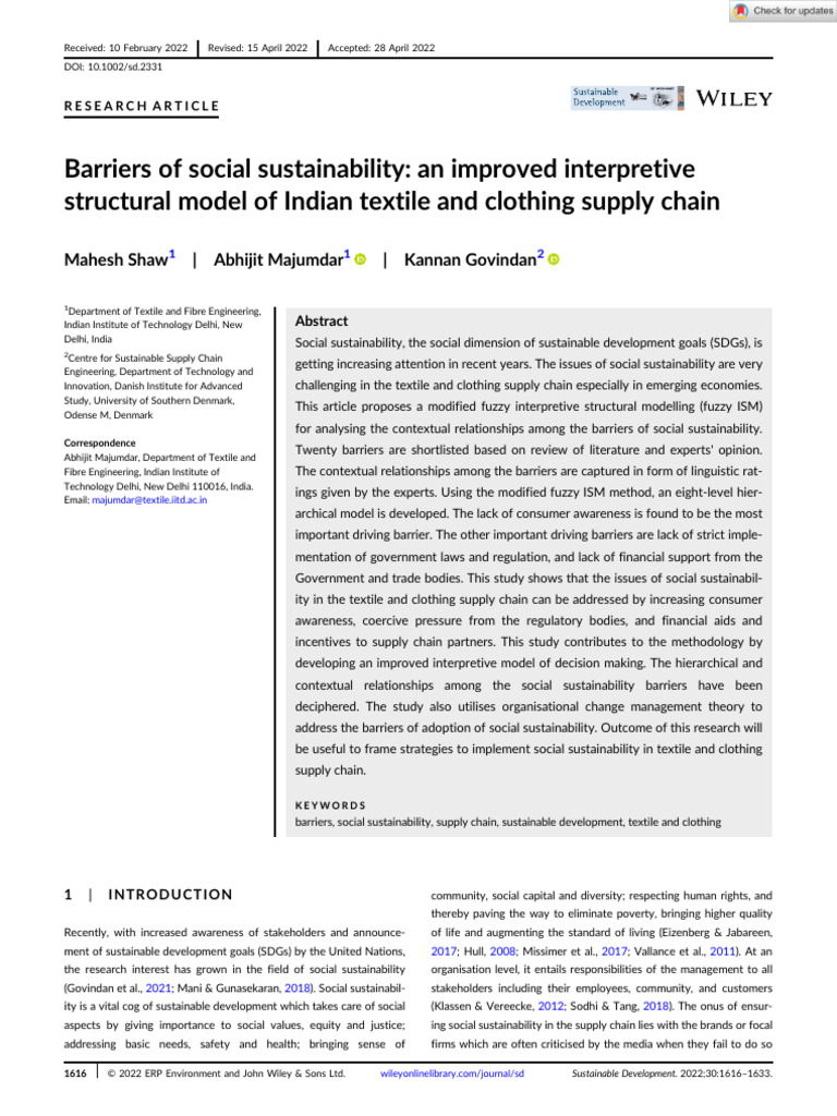 Sustainable Development - 2022 - Shaw - Barriers of Social Sustainability An Improved ...